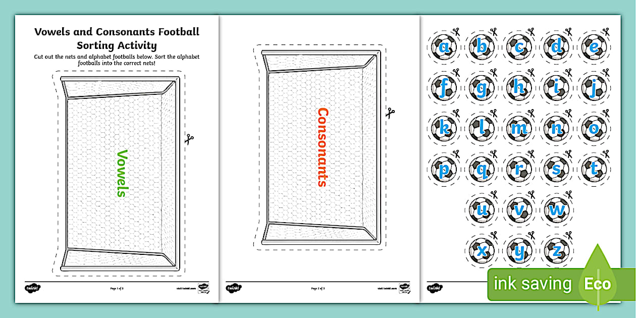 Vowels and Consonants Football Sorting Activity - Twinkl