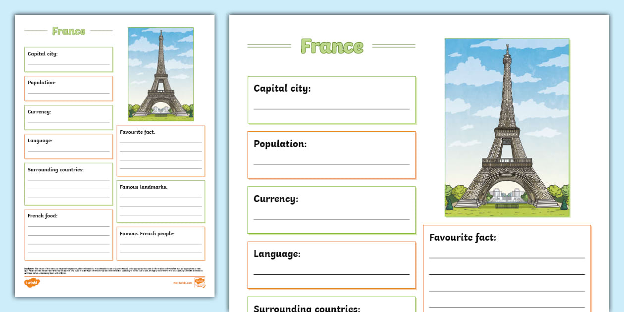 France Fact File,France (teacher made) - Twinkl