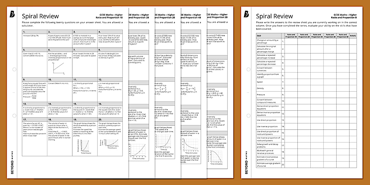 👉 GCSE Higher Ratio and Proportion Spiral Review B