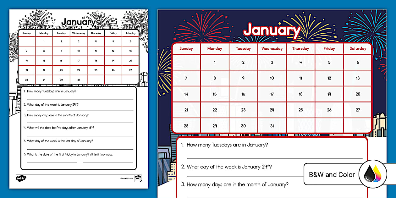 January Reading a Calendar Activity for K-2nd Grade - Twinkl