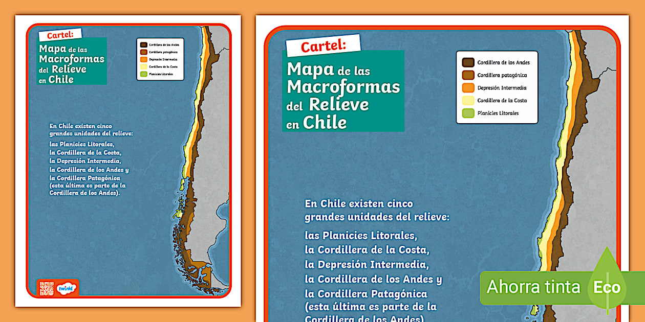 Póster Mapa de las Macroformas del Relieve en Chile