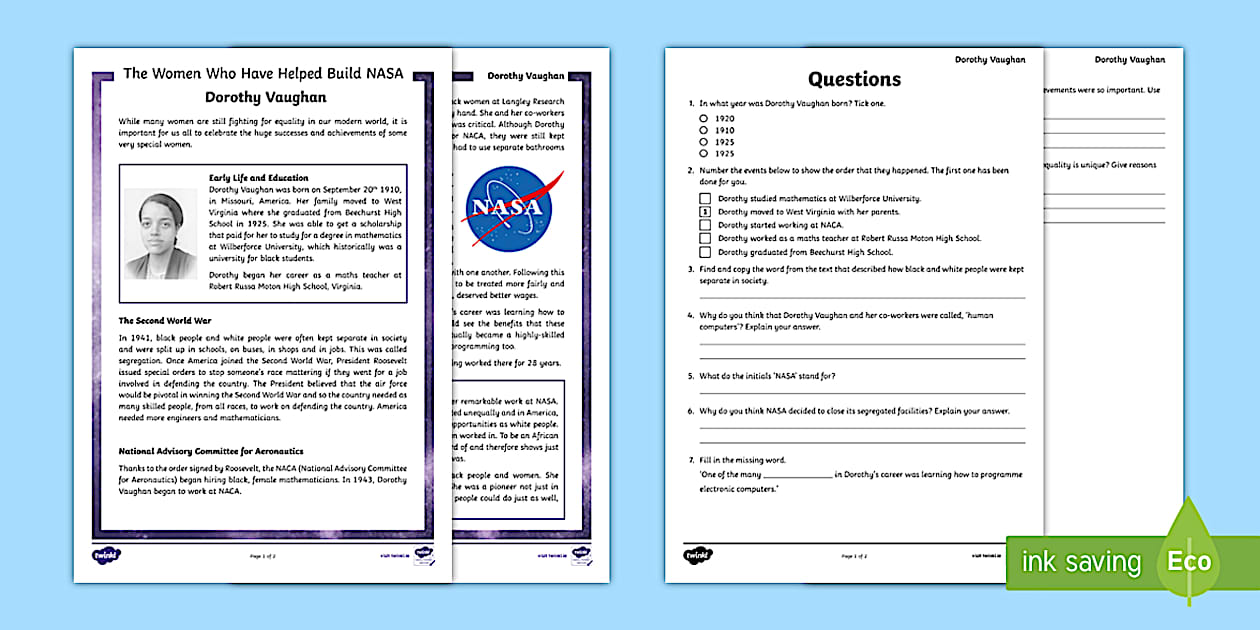 The Women Who Helped to Build NASA: Dorothy Vaughan Reading Comprehension
