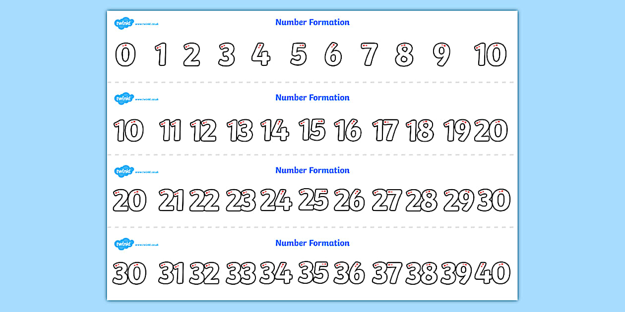 Number Formation Strips 0-40 (Teacher-Made) - Twinkl