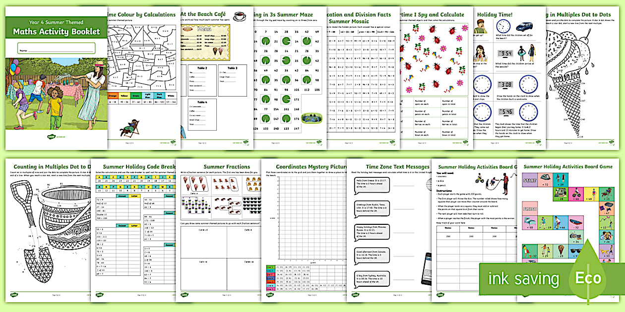 Year 4 Summer Themed End of Year Maths Activity Booklet