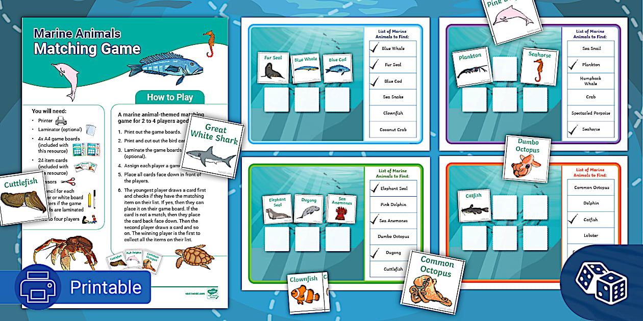Sea Animals Matching Game for Earth Day 2022 Actvities