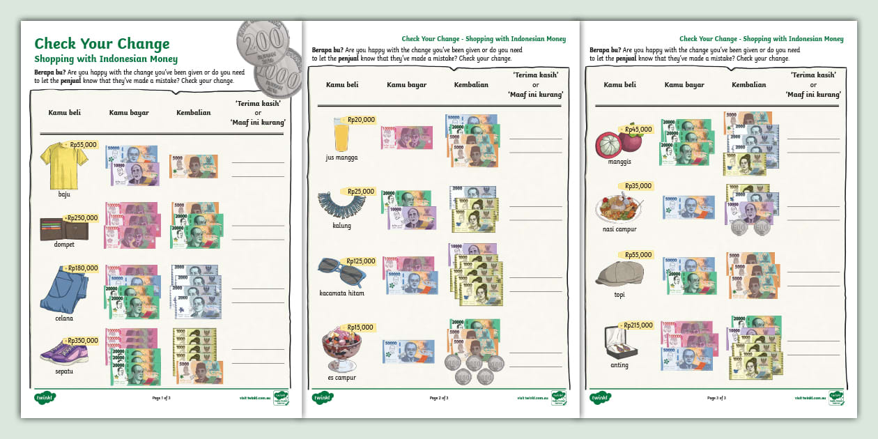 Check Your Change - Shopping with Indonesian Money - Twinkl