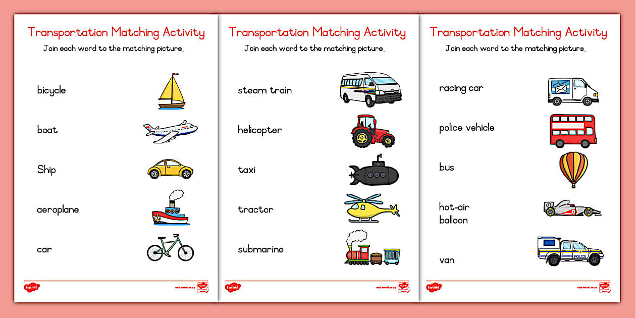 Grade R Transportation Matching Activity - Twinkl