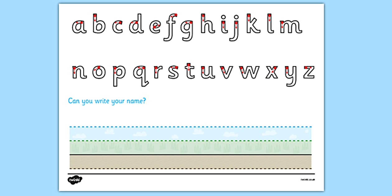 Name Writing Worksheet (Ground, Grass and Sky) - Twinkl