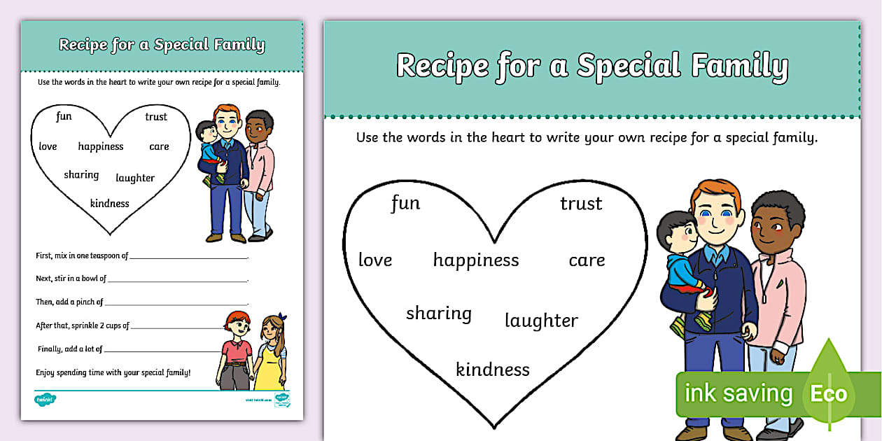 Recipe For a Special Family Activity Sheet