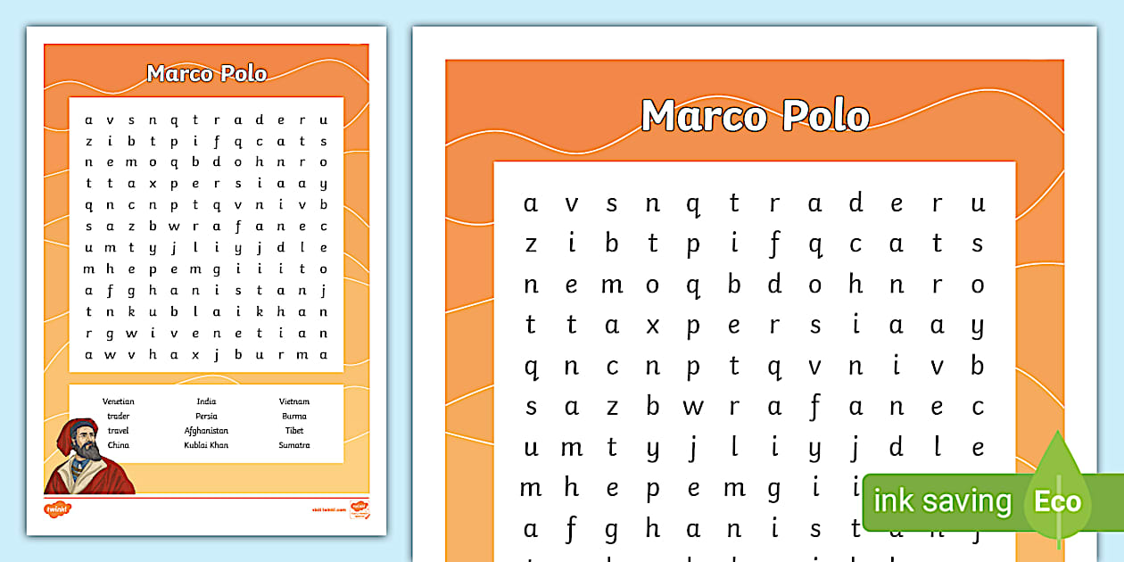 Marco Polo Word Search,Marco Polo (teacher made) - Twinkl