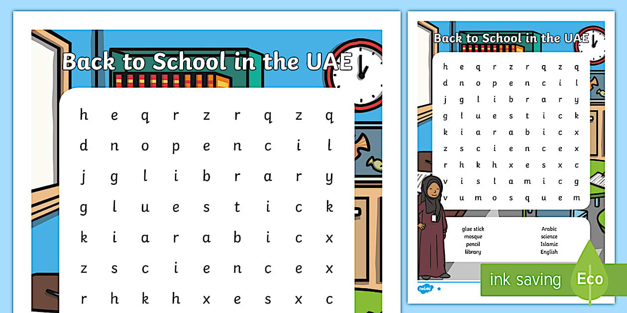 Middle Ability Back to School in the UAE Differentiated Word Search
