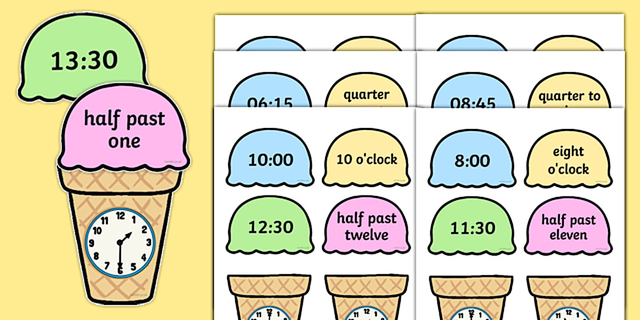 Higher Ability Telling the Time Ice Cream Cone Matching Activity