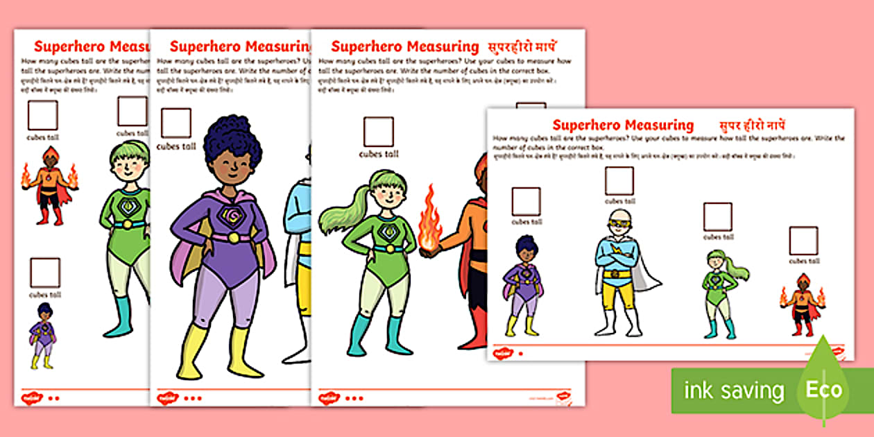 Superhero Measuring with Cubes (teacher made) - Twinkl