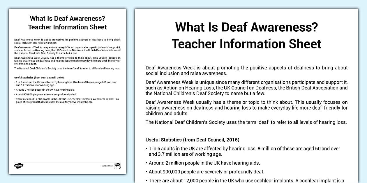 Deaf Awareness Week Teaching Guide | Hearing Loss - Twinkl