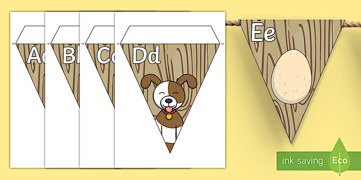 Wooden-Themed Mnemonic Alphabet Display Bunting - Alphabet On Bunting