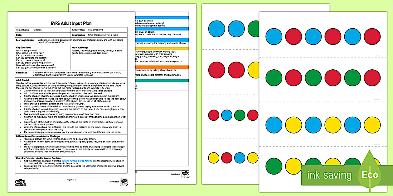 EYFS Pasta Patterns Adult Input Plan and Resource Pack