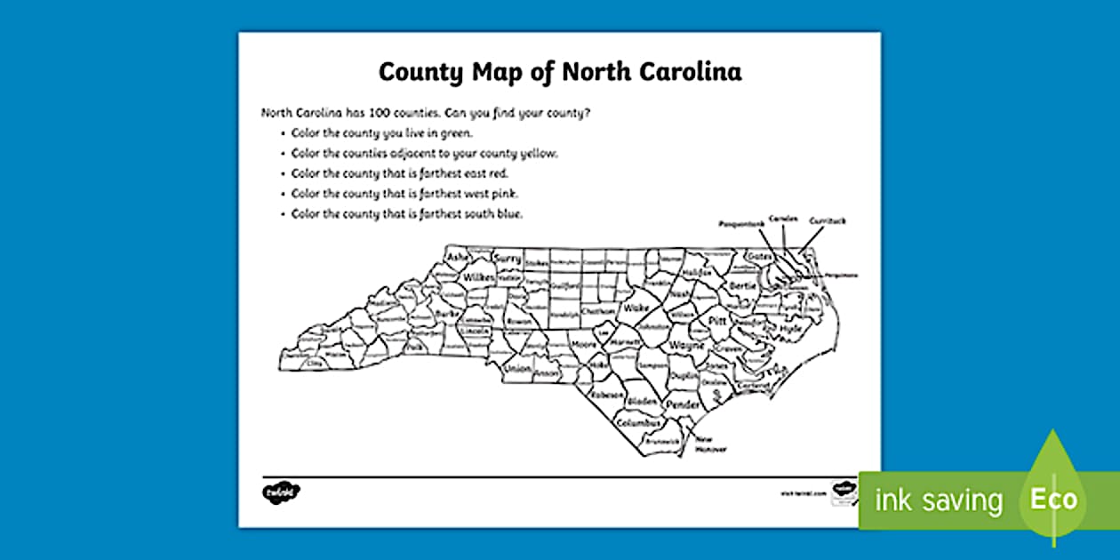 The Counties of North Carolina Map (teacher made) - Twinkl