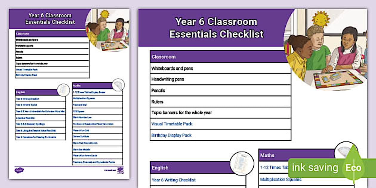 Year 6 Classroom Essentials Checklist (teacher made)