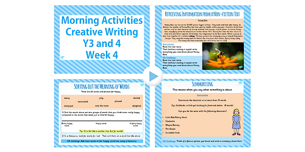 Year 3 and 4 Creative Writing Morning Activities PowerPoint Week