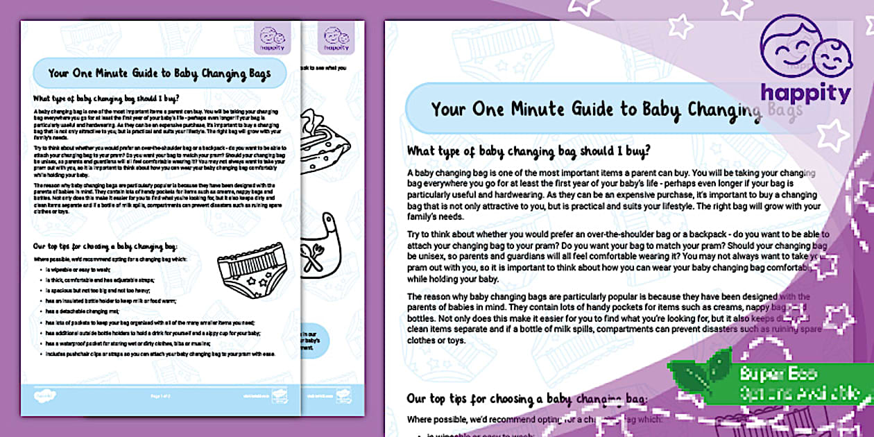 FREE! - Your One Minute Guide to Baby Changing Bags - Twinkl