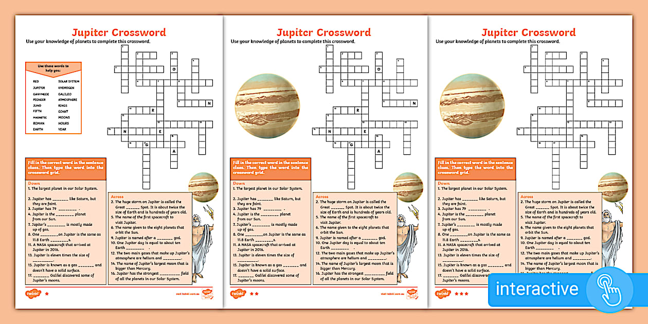 Jupiter Crossword | Year 5-6 Science | Twinkl (Teacher-Made)