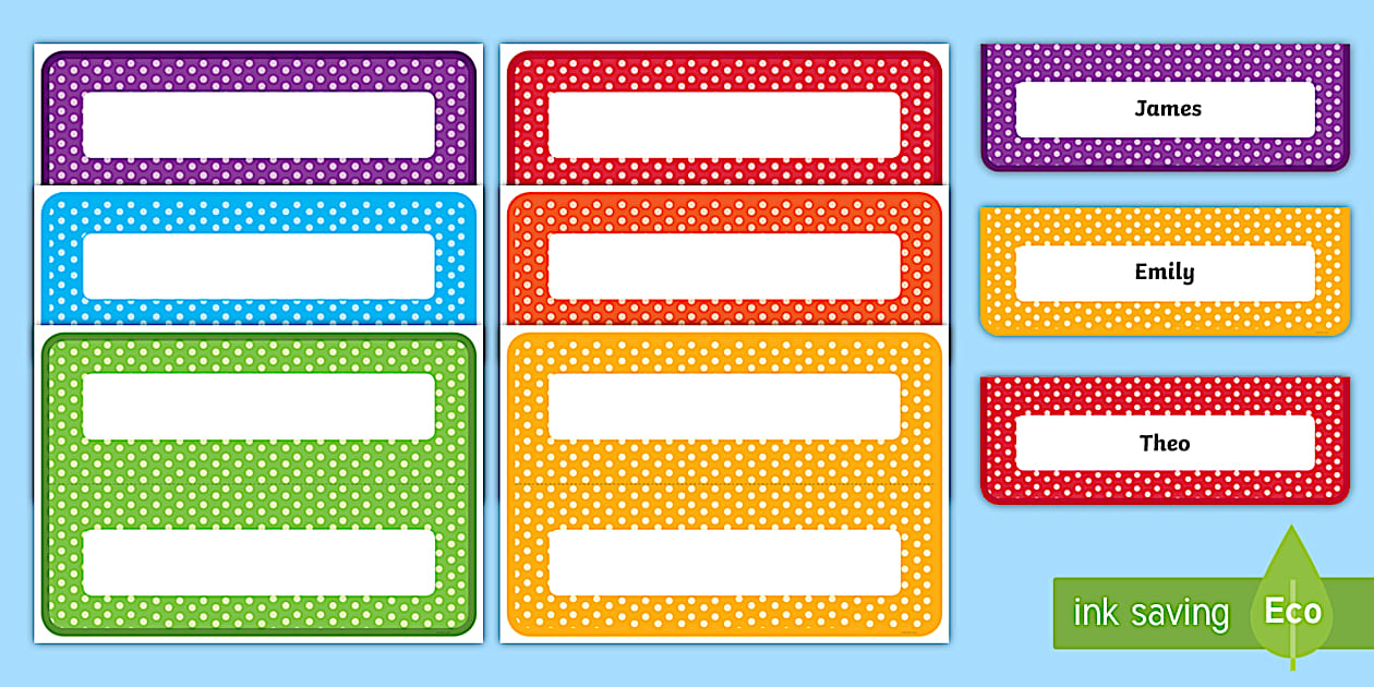 👉 Polka Dot Name Plate Desk Labels | Editable Name Labels