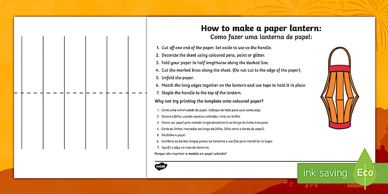 How to Make a Paper Lantern Craft Instruction Sheets English/Portuguese