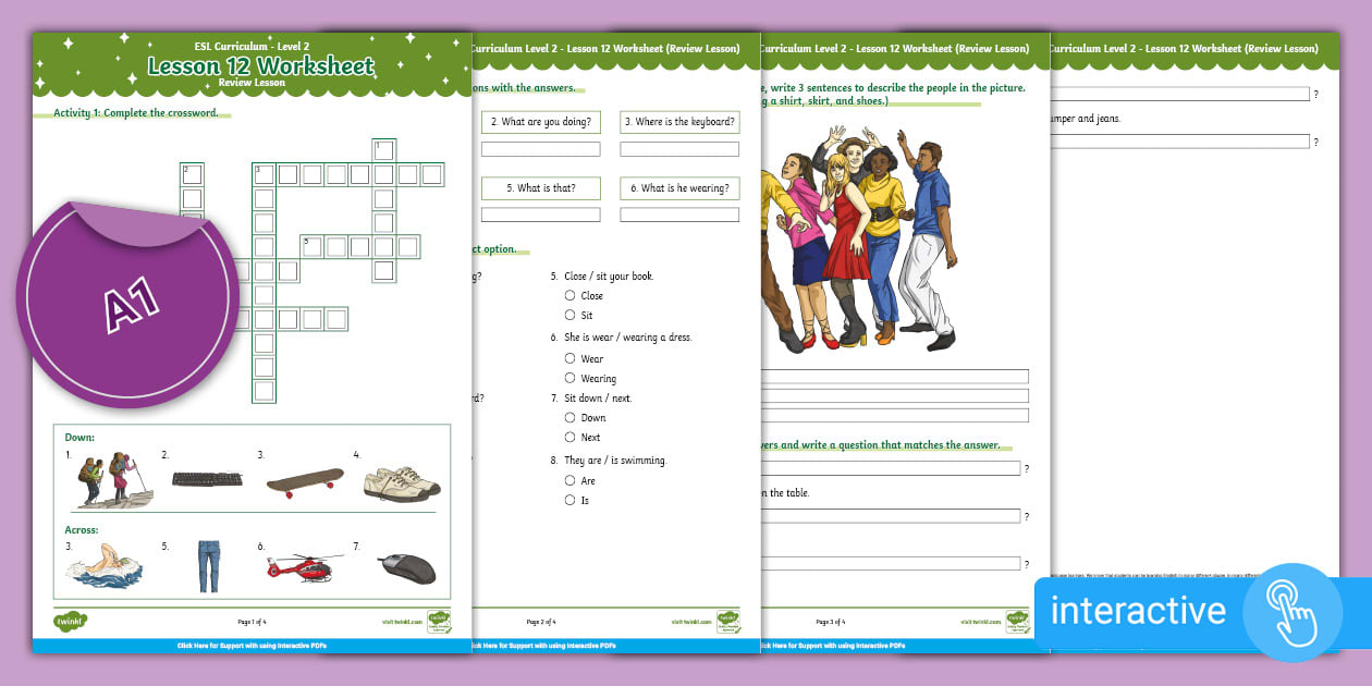 ESL Curriculum for Beginners Level 2 Lesson 12 Review Interactive Worksheet