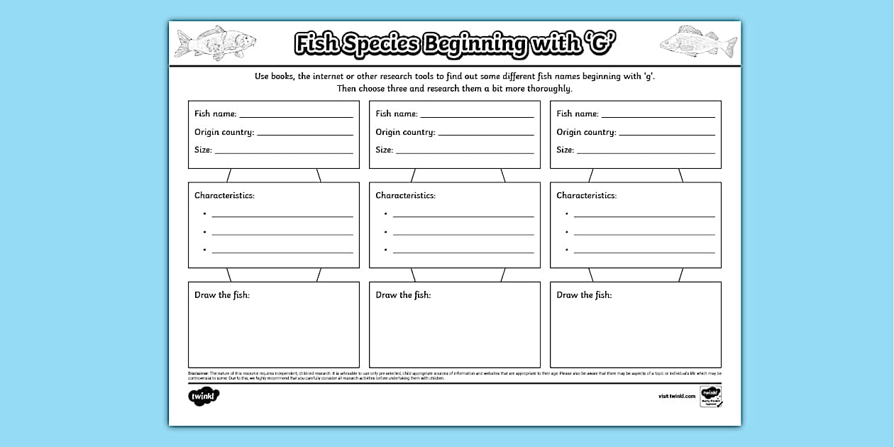 Fish Names Starting with 'G' Research Activity