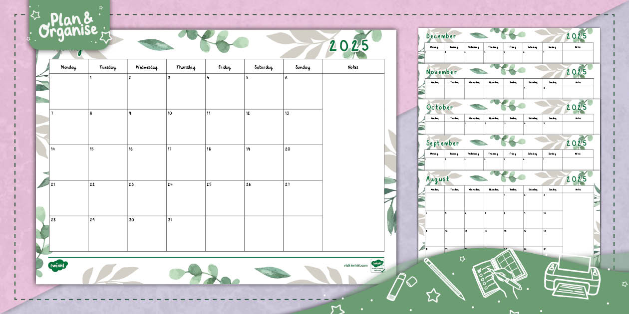 Botanical Themed | Month at a Glance Calendar | 2025-2026