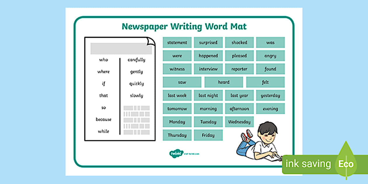 KS1 Newspaper Writing Word Mat (Hecho por educadores)