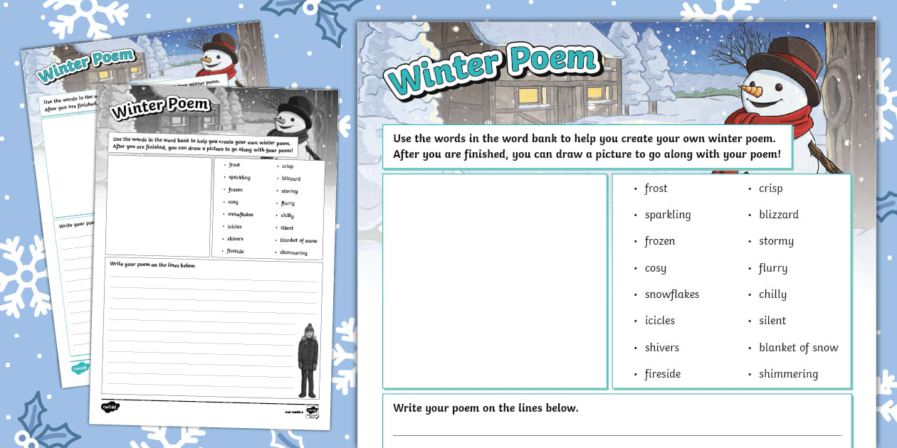 Winter Poem Writing Template (teacher made) - Twinkl