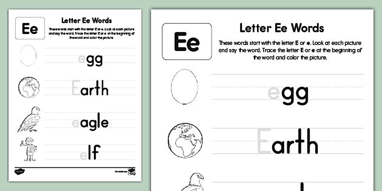 Letter Ee Words: Letter Recognition Worksheet (teacher made)