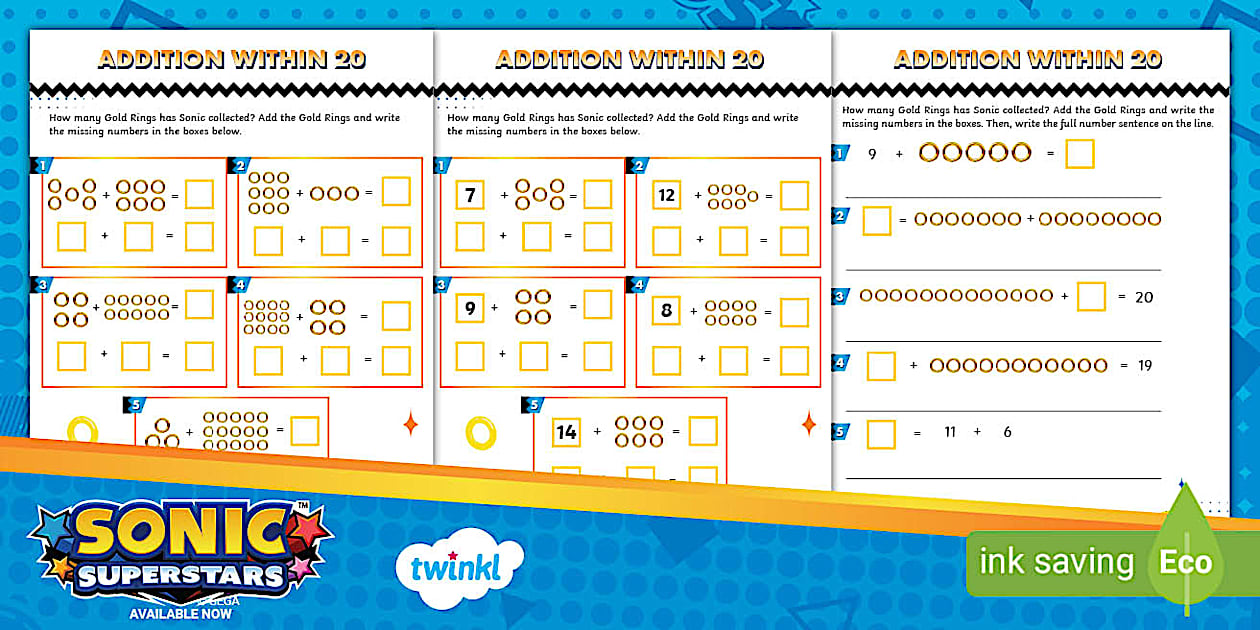 FREE! - 👉 Sonic: Addition within 20 (teacher made)