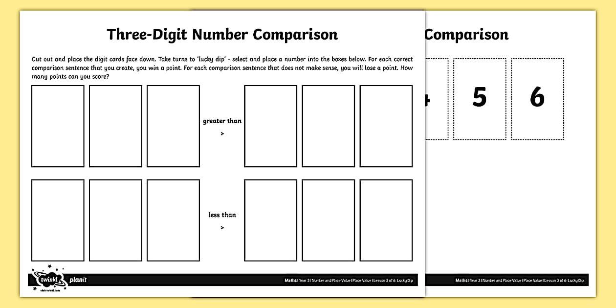 Three-Digit Number Comparison Activity (teacher made)