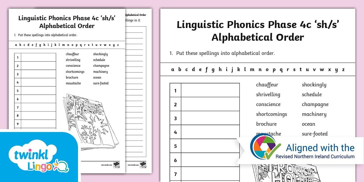 Linguistic Phonics Phase 4c 'sh/s' Alphabetical Order