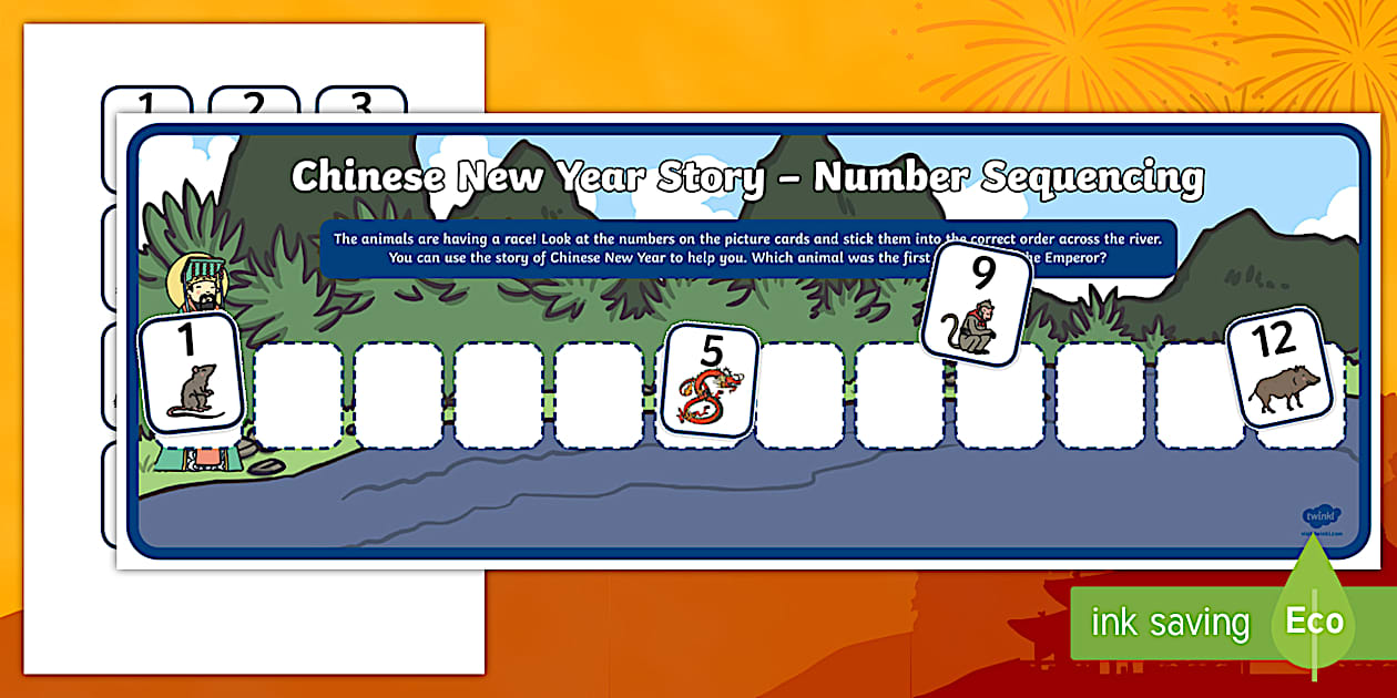 Chinese New Year Story - Number Sequencing Worksheet