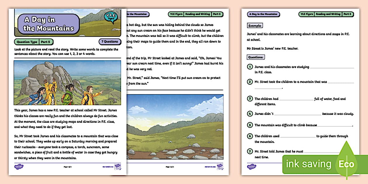 ESL YLE Flyers Reading & Writing Part 5 (Mountains)