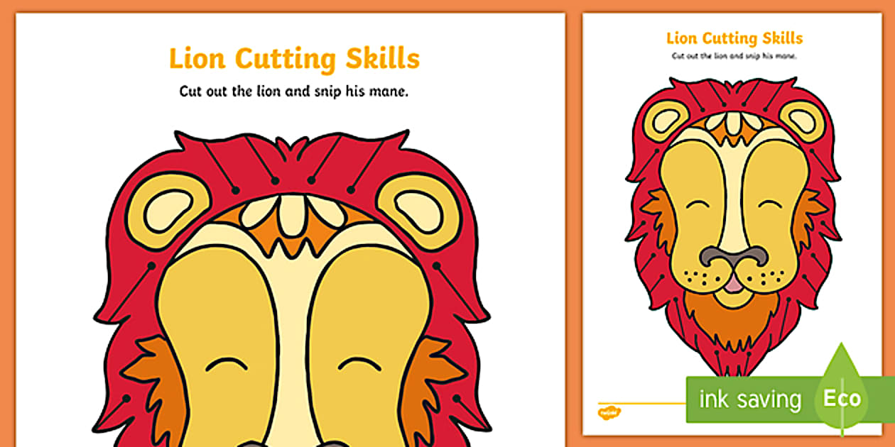 Cutting Skills Lion Template - Parents - EYLF (teacher made)