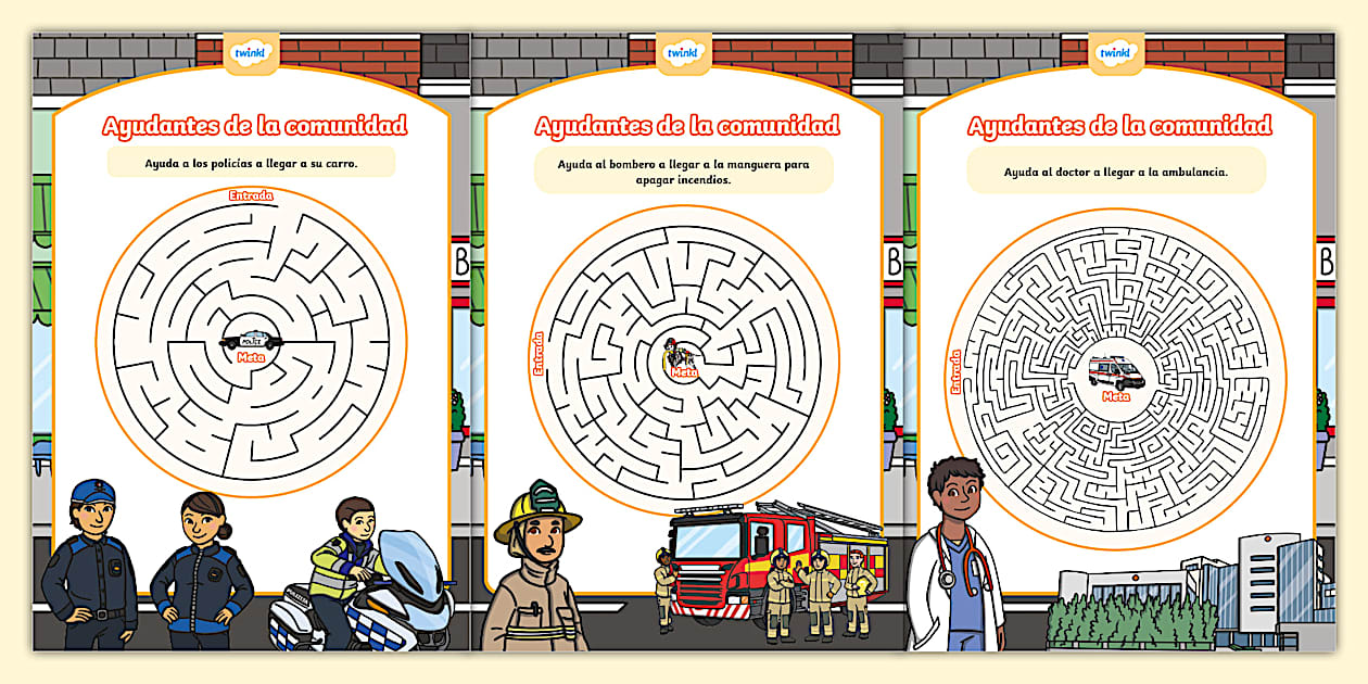 Laberintos: Ayudantes de la comunidad en la ciudad - Twinkl