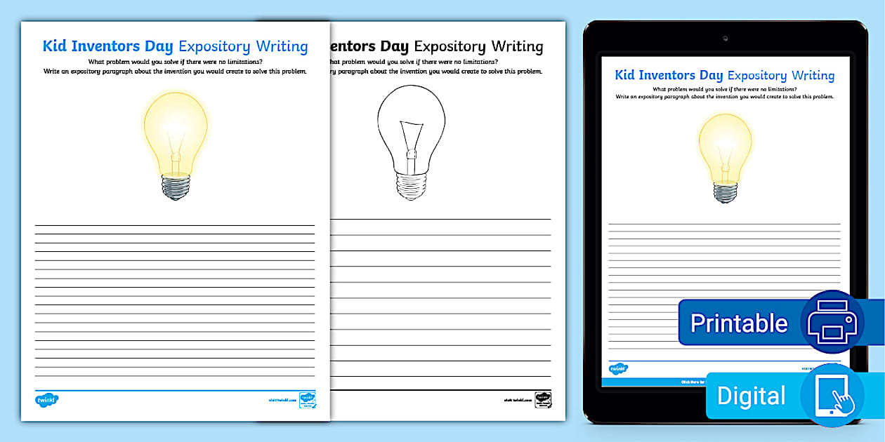 Kid Inventors Day Expository Writing Prompt Worksheet