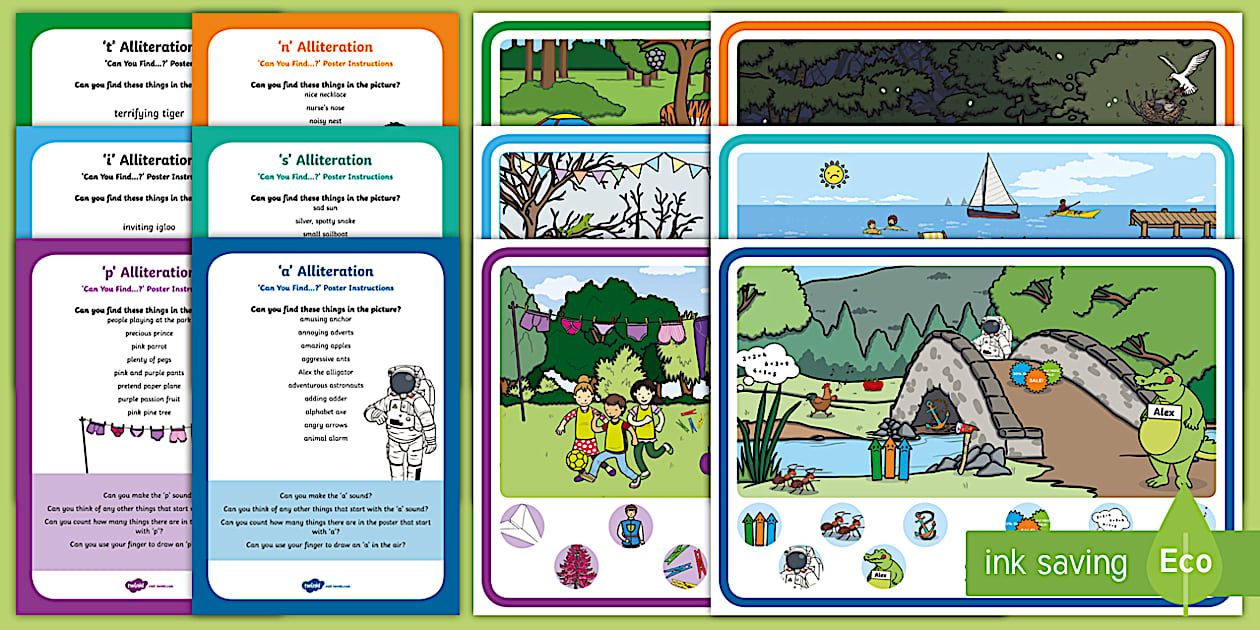 Phonics s,a,t,p,i,n Alliteration Can You Find...? Poster and Prompt ...