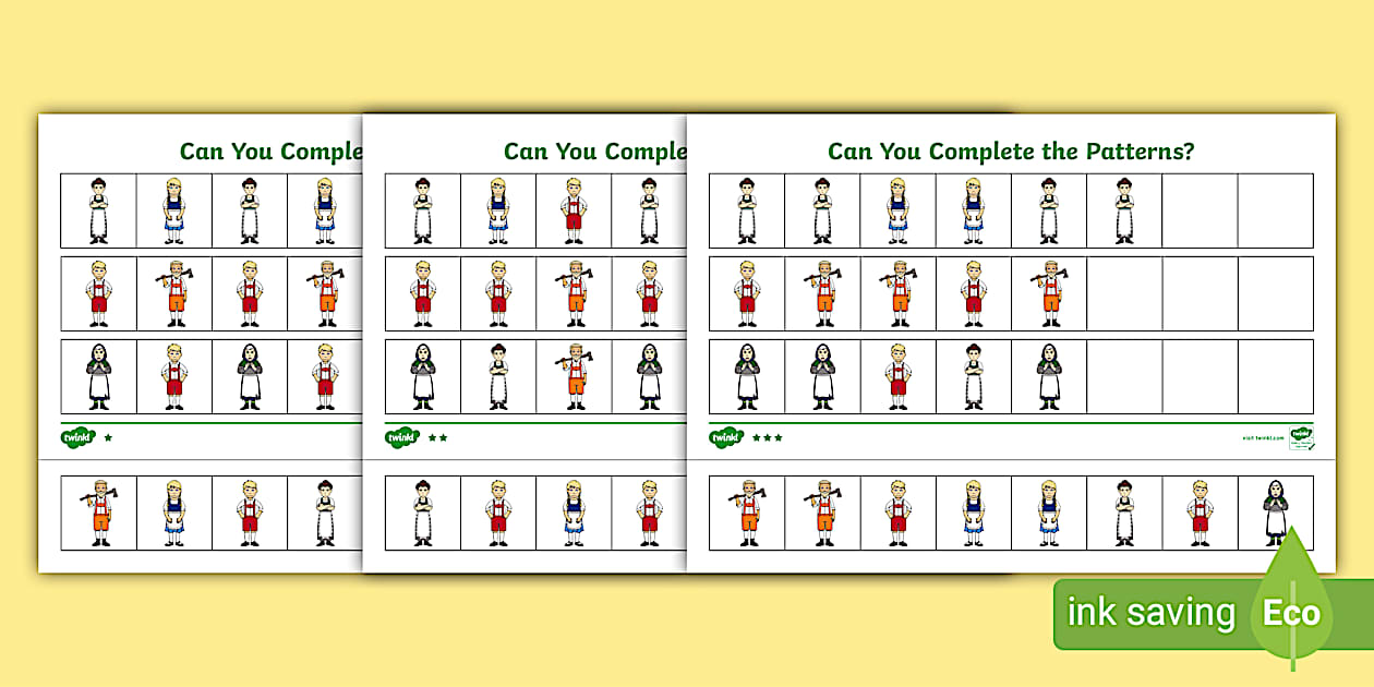 Middle Ability Hansel and Gretel Complete the Pattern Worksheets
