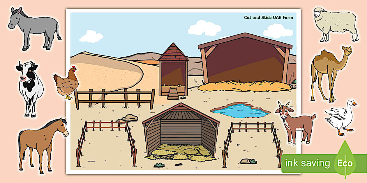 UAE Farm Cut and Stick Activity (teacher made) - Twinkl