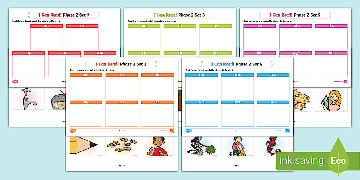 I Can Read! Phase 2 Words Worksheet Pack (teacher made)