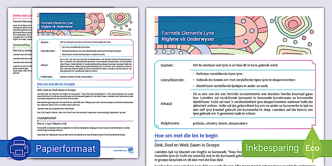 Formele Elemente: Lyn- Riglyne vir Onderwyser - Twinkl