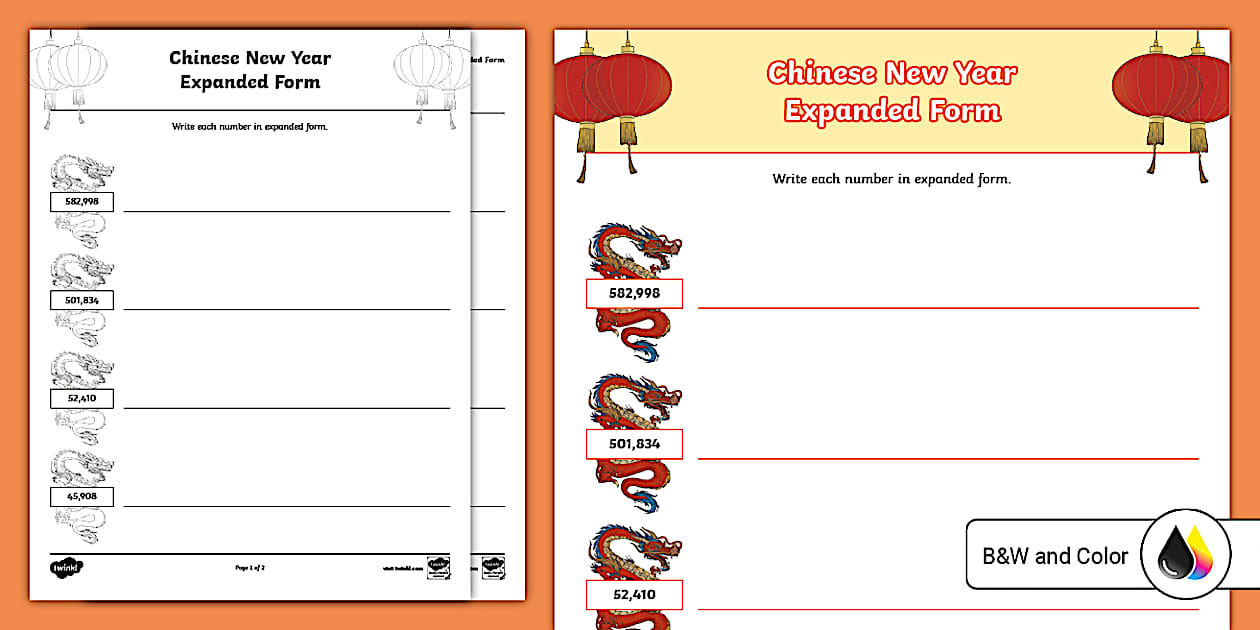 Fourth Grade Chinese New Year Math Expanded Form Worksheet
