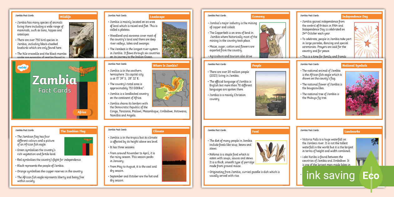 KS2 Zambia Fact Cards (teacher made) - Twinkl