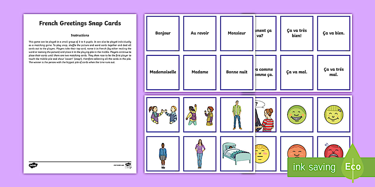 Editable Greetings Snap Card Game French (teacher made)