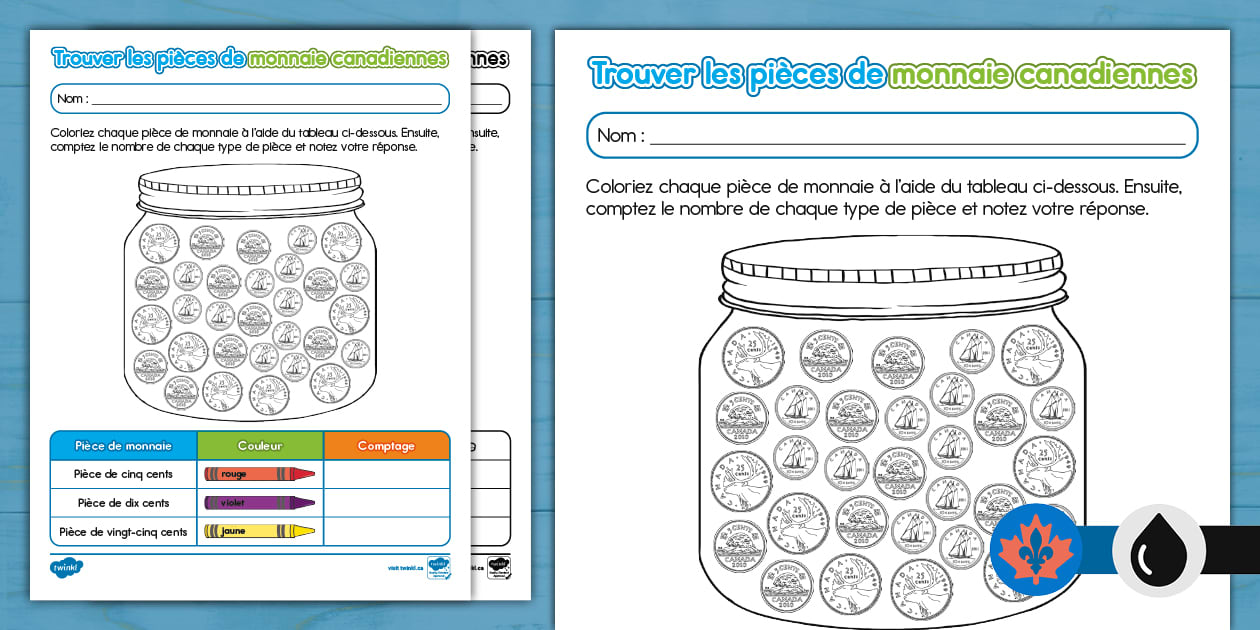 Find the Canadian Coins Worksheet French